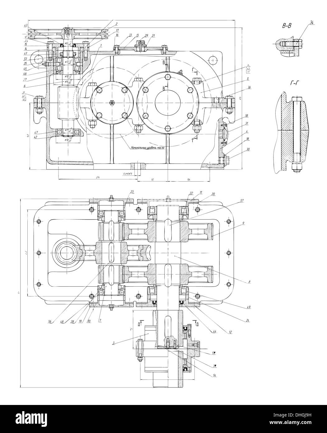 The engineering drawing of a reducer on white background Stock Photo ...
