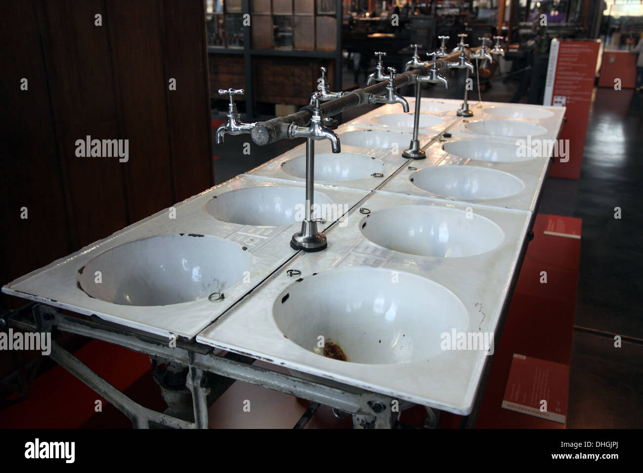 Communal washbasins exhibited in the Industrie Museum Chemnitz Germany ...