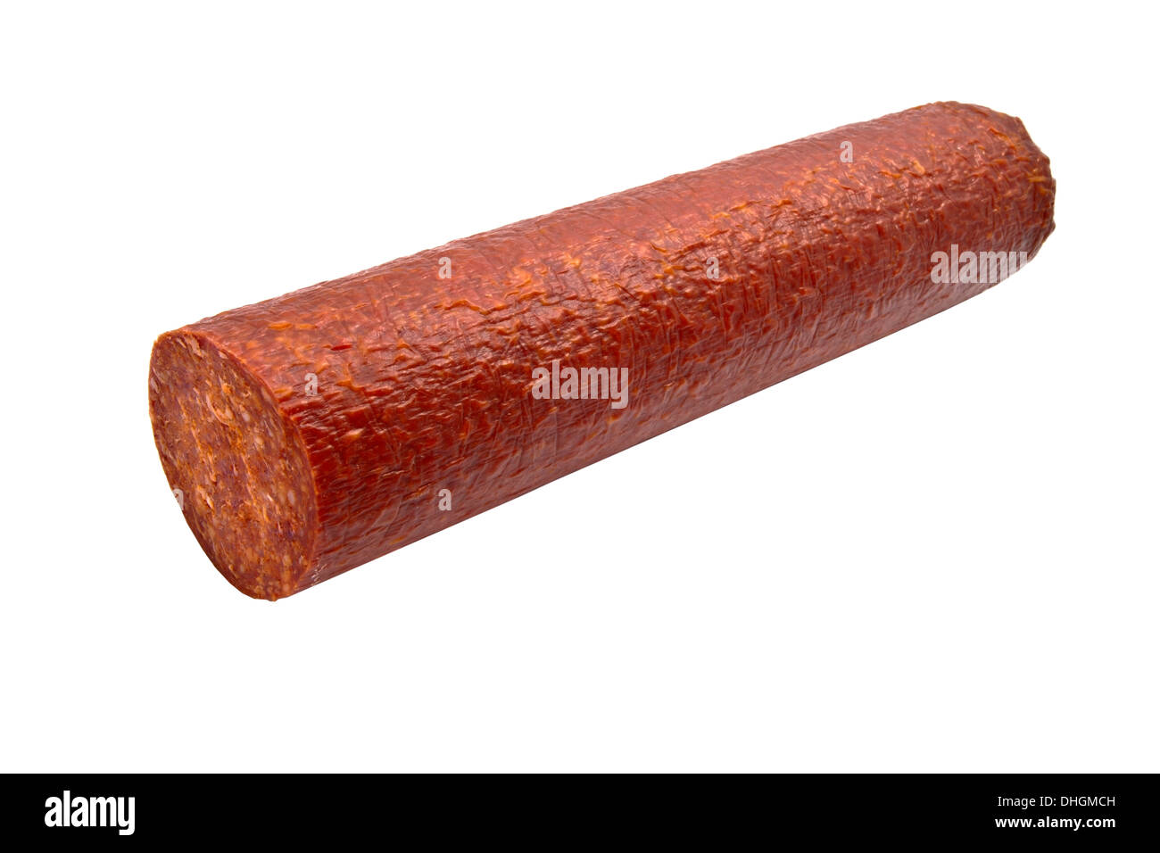 Big salami sausage isolated on white background Stock Photo - Alamy