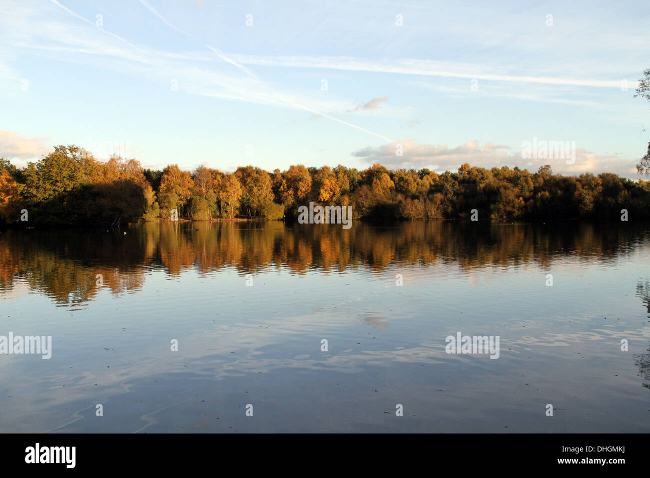 Autumn colors Shakerley Mere Stock Photo - Alamy
