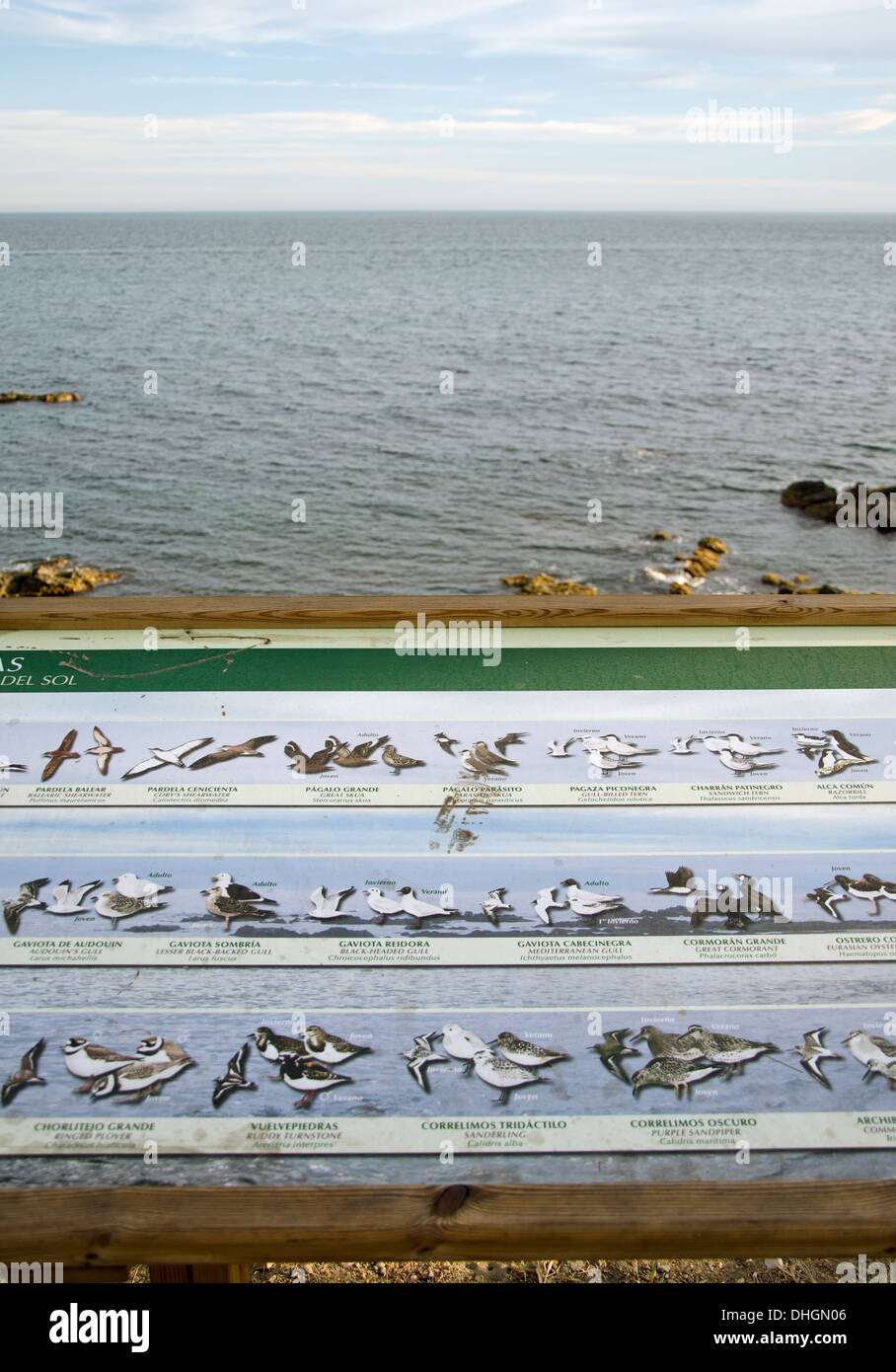 Sign for birdwatchers, showing bird species for birdwatching along the ...