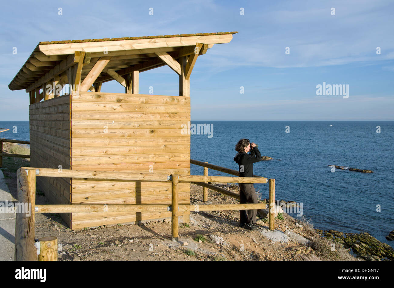 Wooden bird hide for birdwatchers or birdwatching along the ...