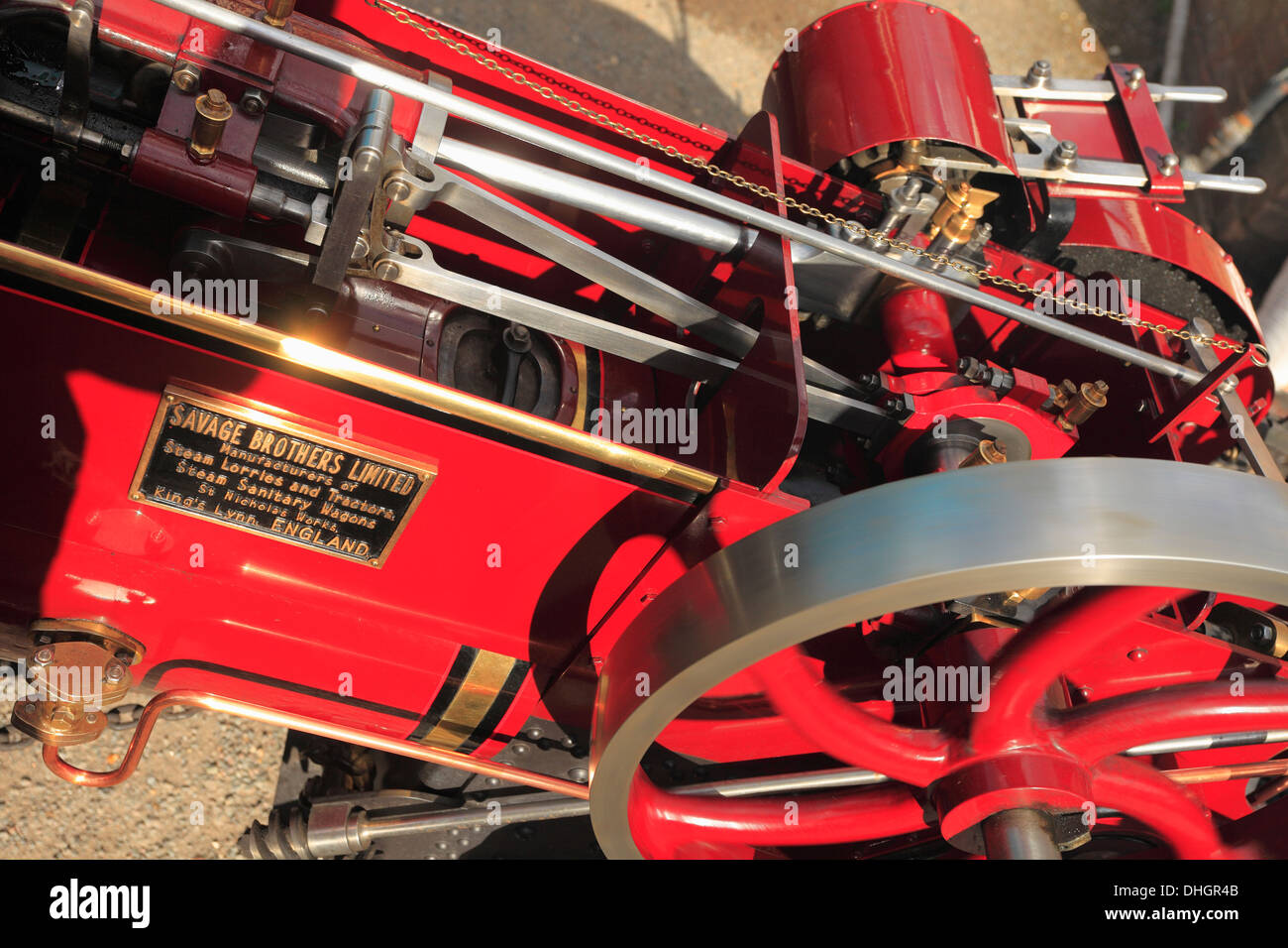 The working machinery of a red painted steam engine Stock Photo - Alamy