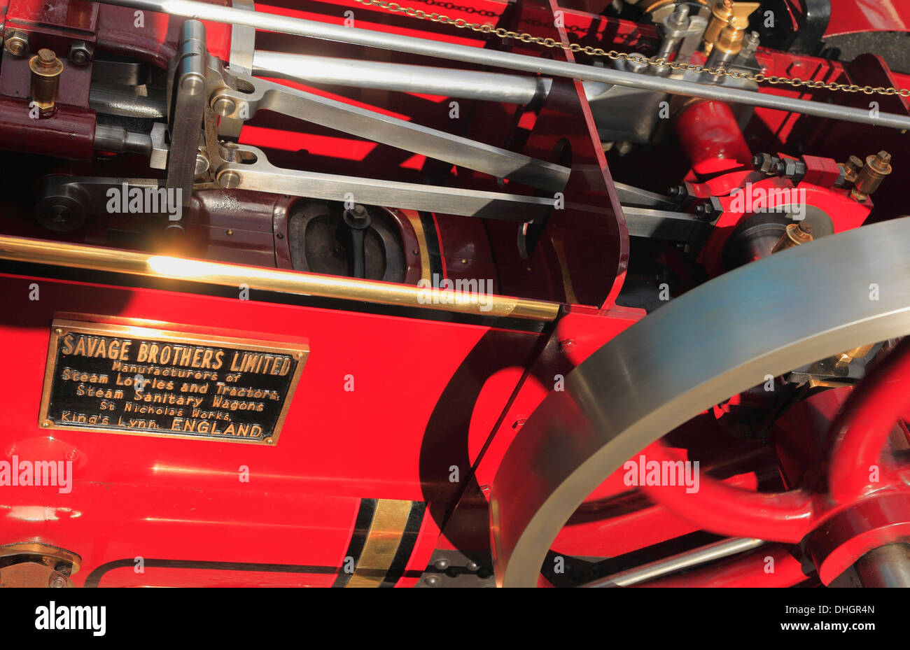 The working machinery of a red painted steam engine Stock Photo - Alamy