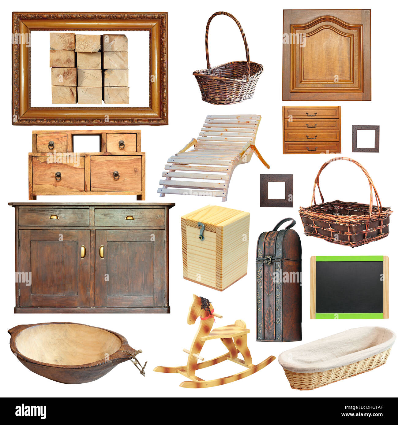 collection of isolated old wooden objects for your design Stock Photo ...