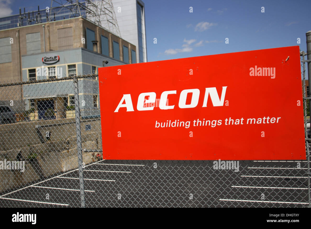 The Aecon construction logo at the Nova Scotia Power headquarters ...