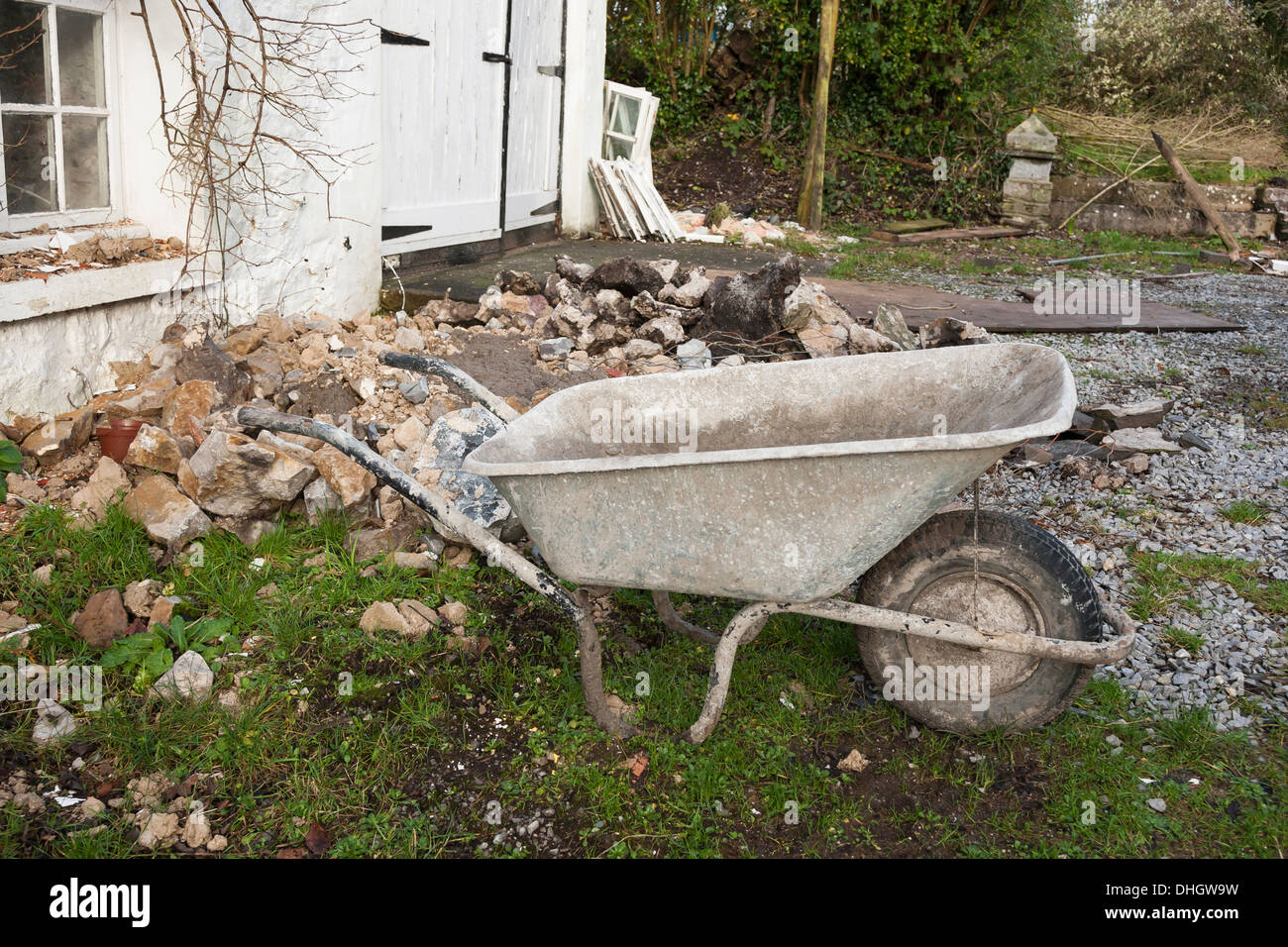 builders wheelbarrow at building site Stock Photo - Alamy