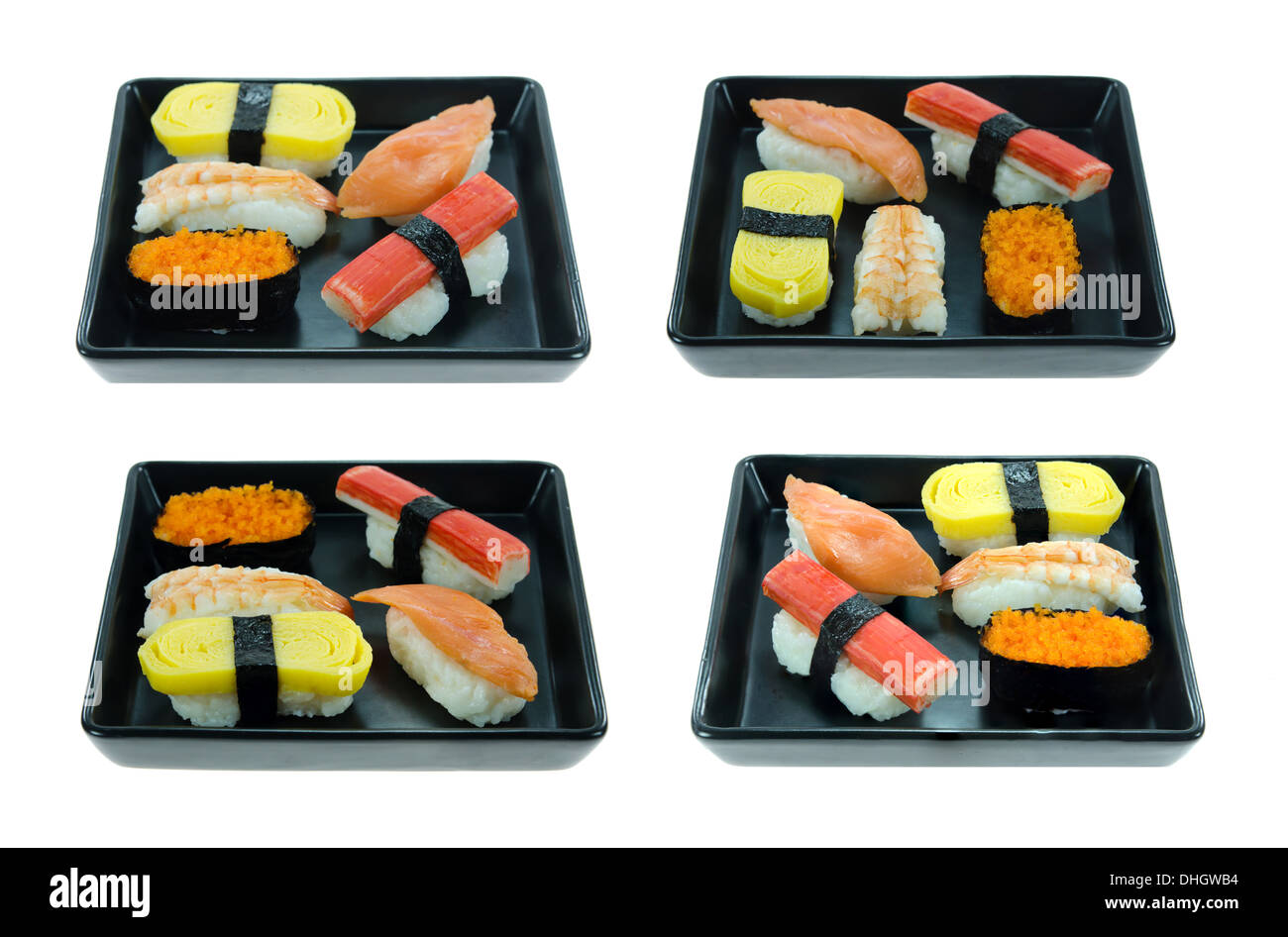 Collage from photographs of Japanese seafood sushi set , mix sushi ...