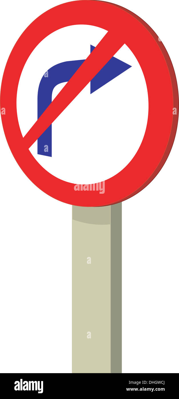 Illustration of a no right turn road traffic sign on isolated white ...