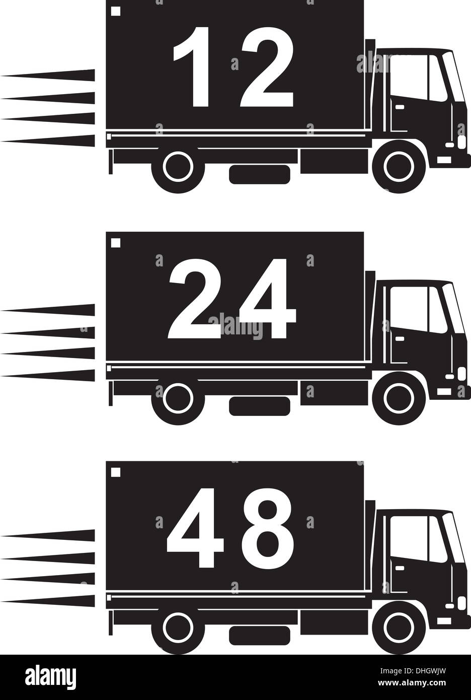 illustration of a delivery truck lorry with numbers 12 24 48 hours done ...