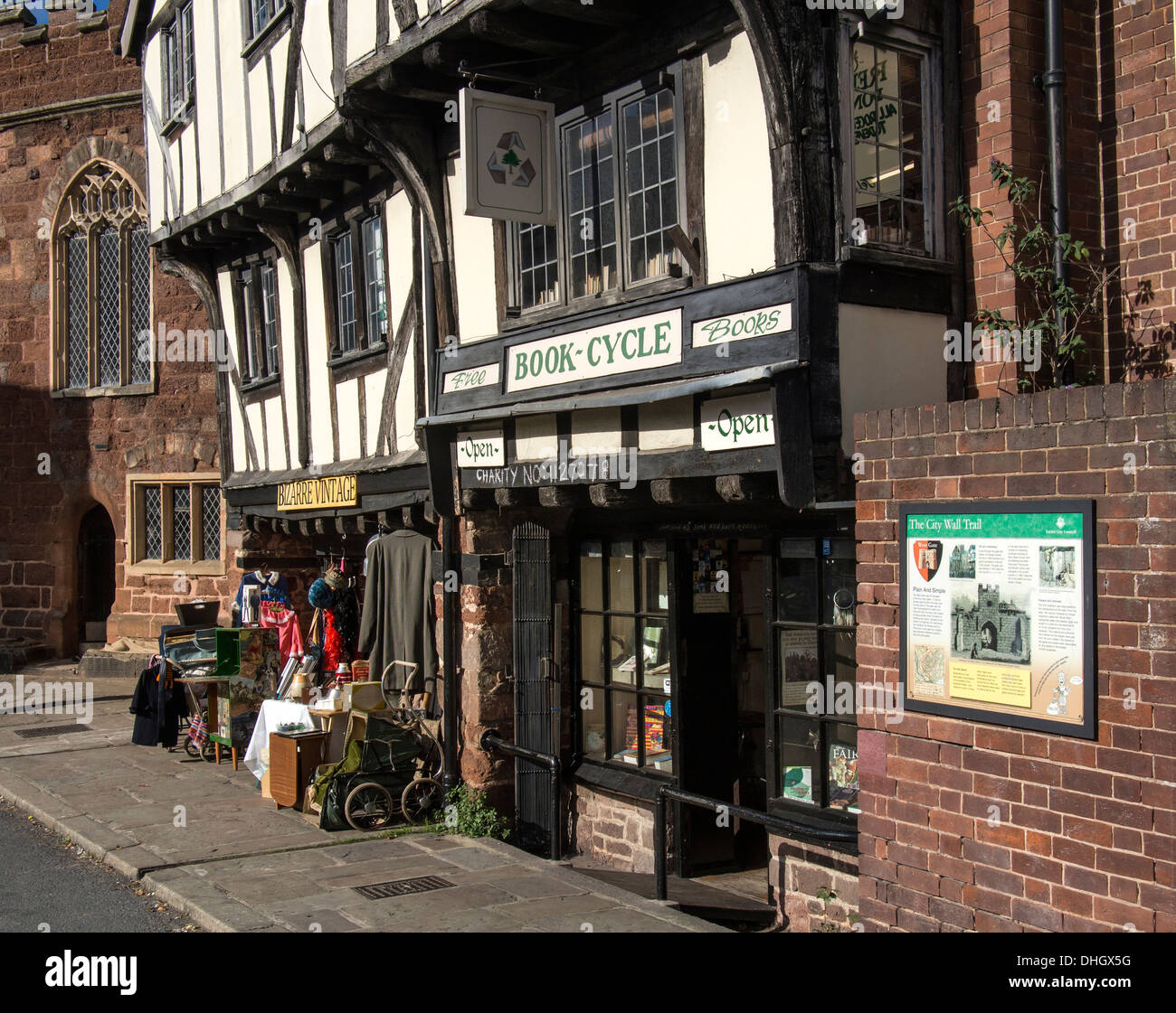 EXETER, DORSET, UK - OCTOBER 10, 2013: Shop in a Tudor half timbered ...