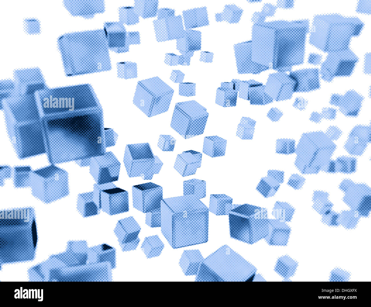 Blue flying cubes on white background Stock Photo - Alamy