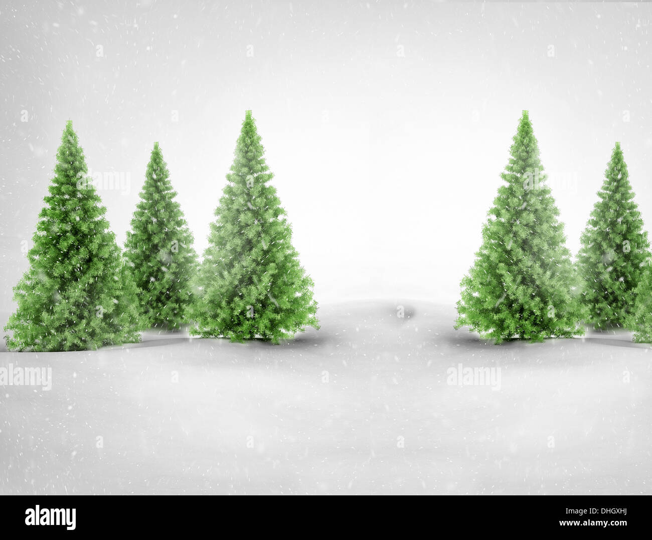 Green pine trees in snowy landscape Stock Photo - Alamy