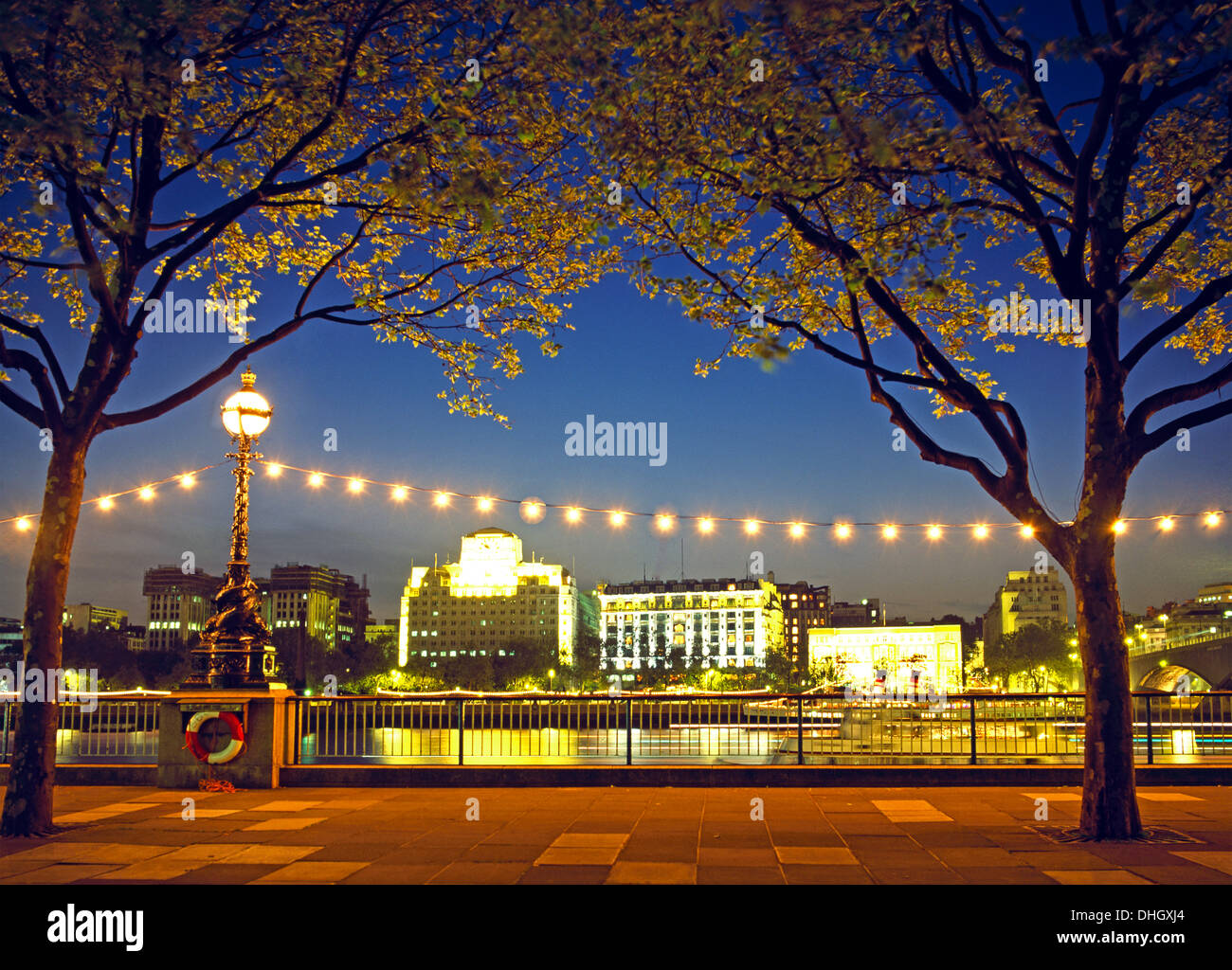 Trees at Night The Embankment London UK Stock Photo - Alamy