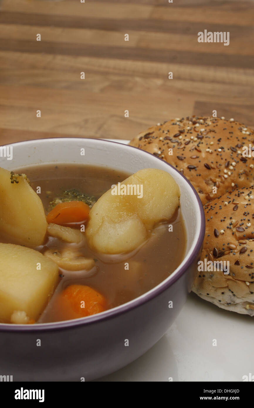 homemade vegetarian stew served with seeded bread roll Stock Photo - Alamy