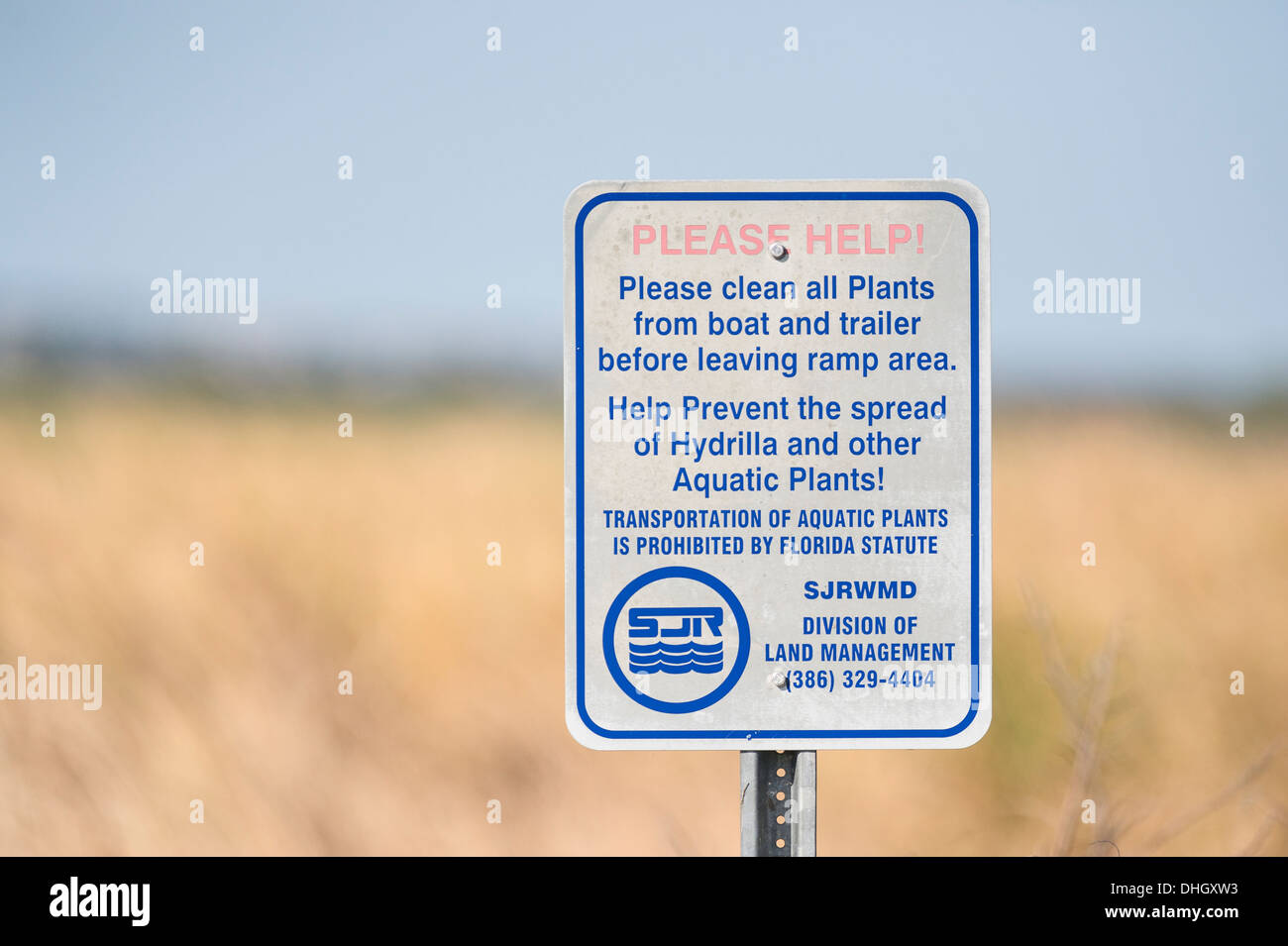 St. Johns River Water Land Management sign posted at a boat ramp in ...