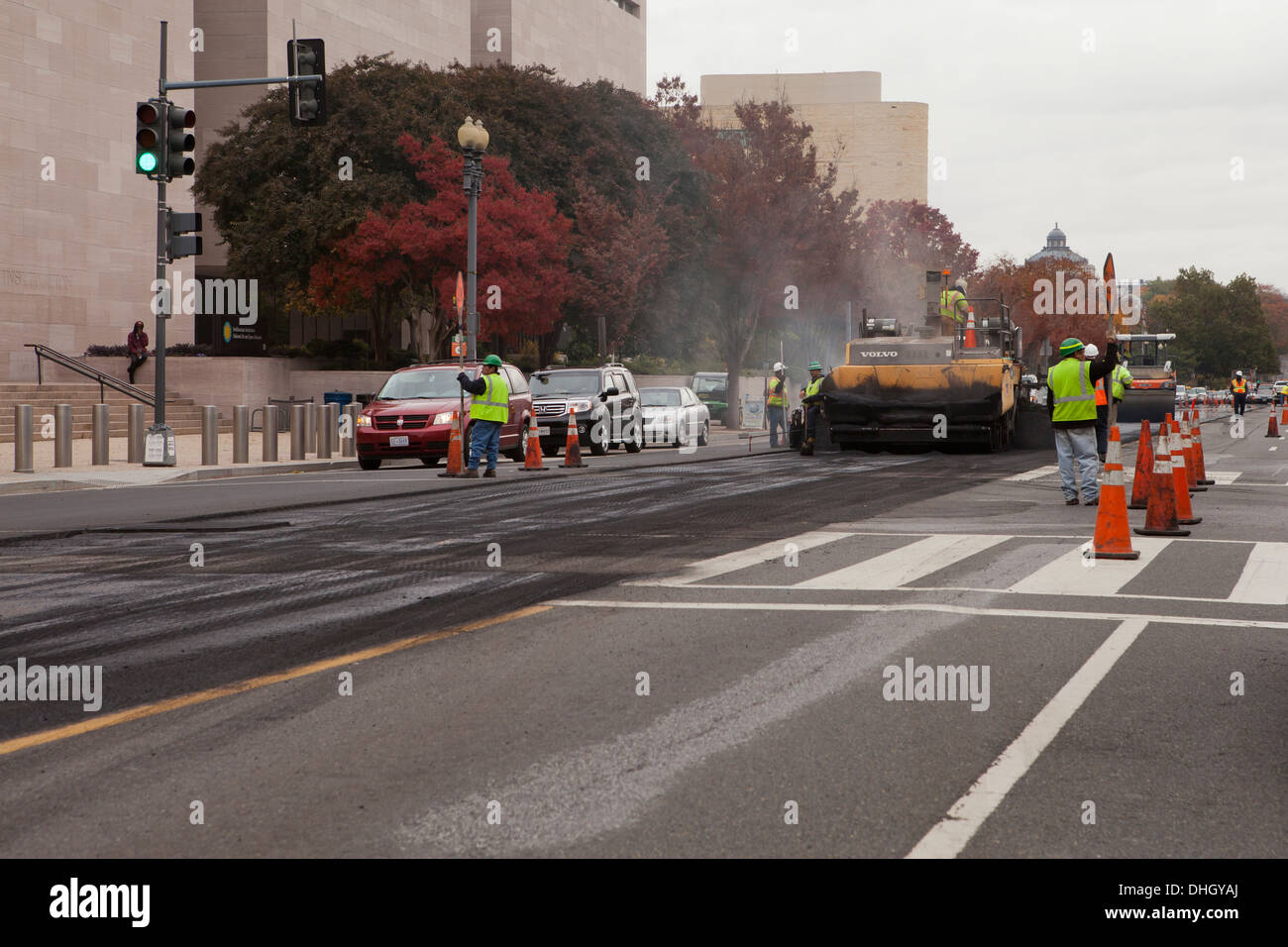 Asphalt road resurfacing crew at work - Washington, DC USA Stock Photo ...