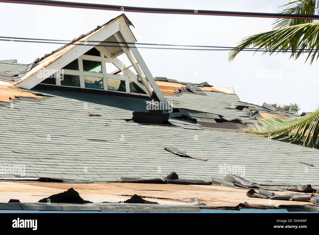 BORACAY, PHILIPPINES - NOVEMBER 9 2013: A badly damaged building in the ...