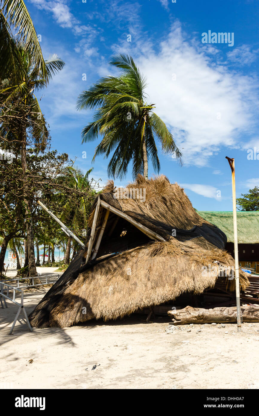 BORACAY, PHILIPPINES - NOVEMBER 9 2013: A roof and building completely ...