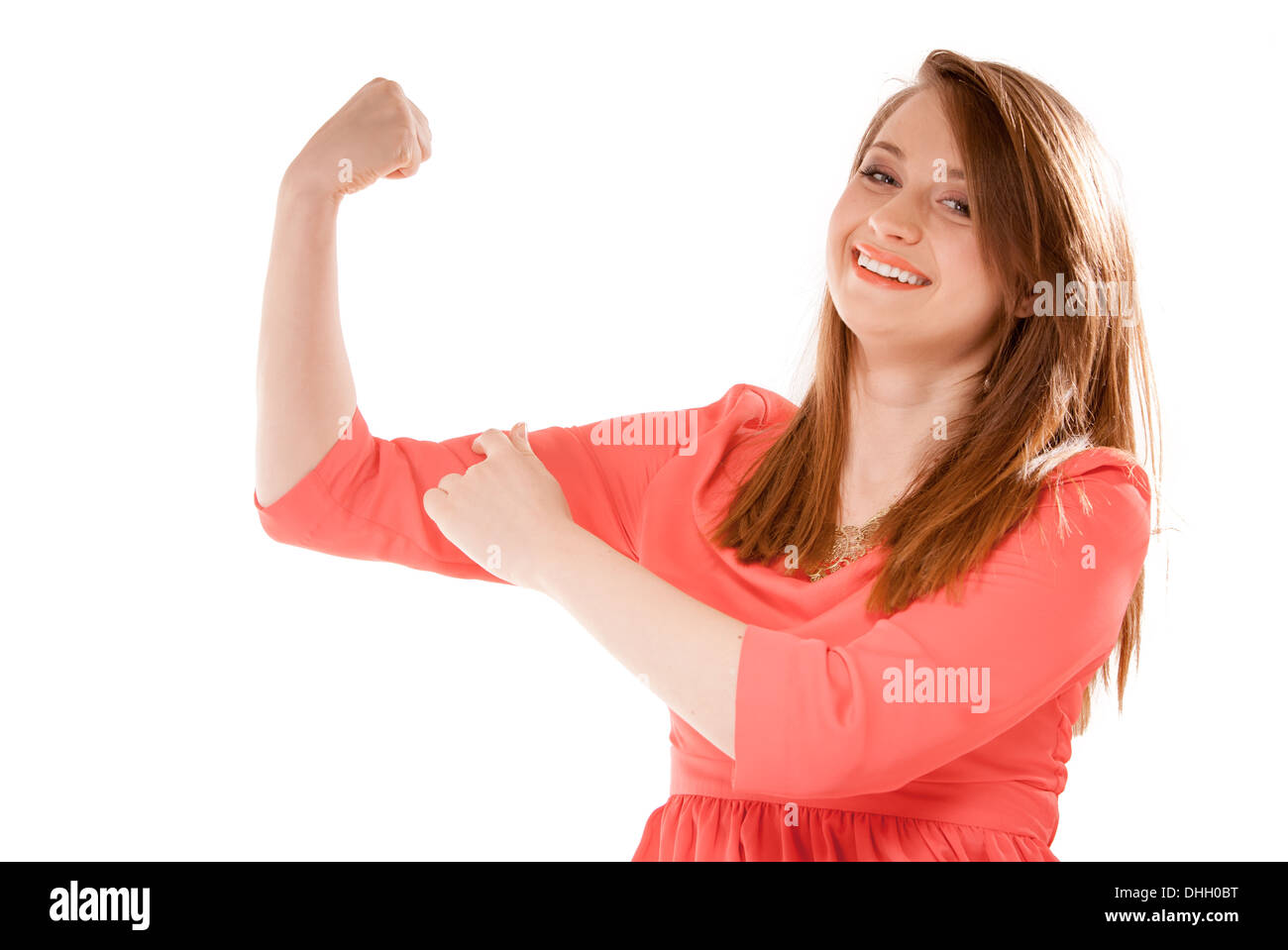 Girl shows her muscles strength and power Stock Photo - Alamy
