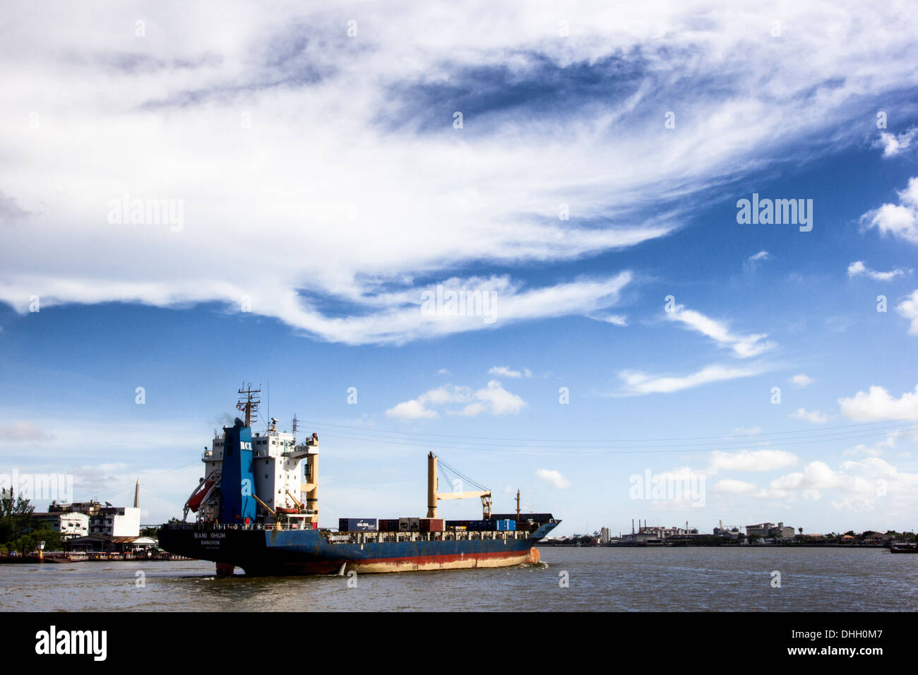 Commercial container ship with blue sky is in Chao Phraya River Stock ...