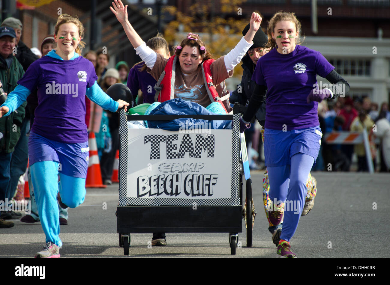 A team running in the annual Bed Races, Bar Harbor, Maine Stock Photo ...