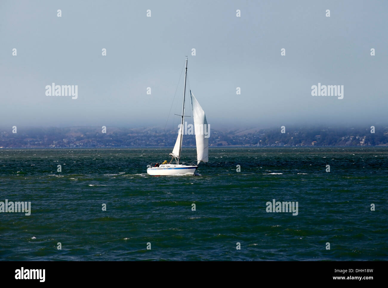 sailing boat in waters in a gulf of silent ocean of San Francisco Stock ...