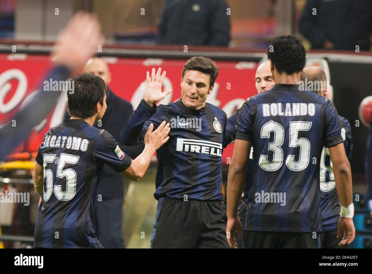 Milan, Italy. 9th Nov, 2013. (L-R) Yuto Nagatomo, Javier Zanetti ...