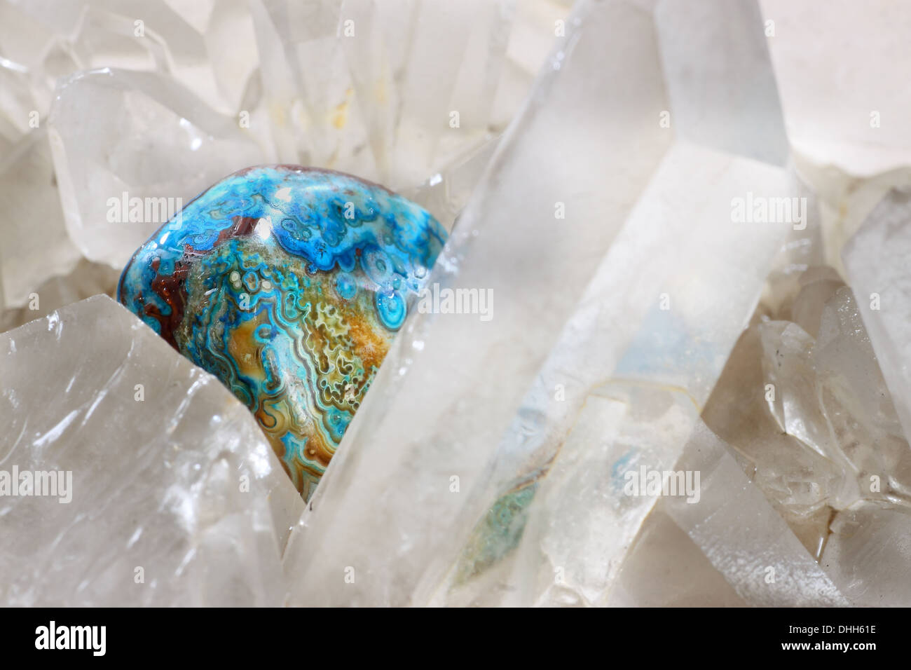 Turquoise in rock crystal Stock Photo - Alamy