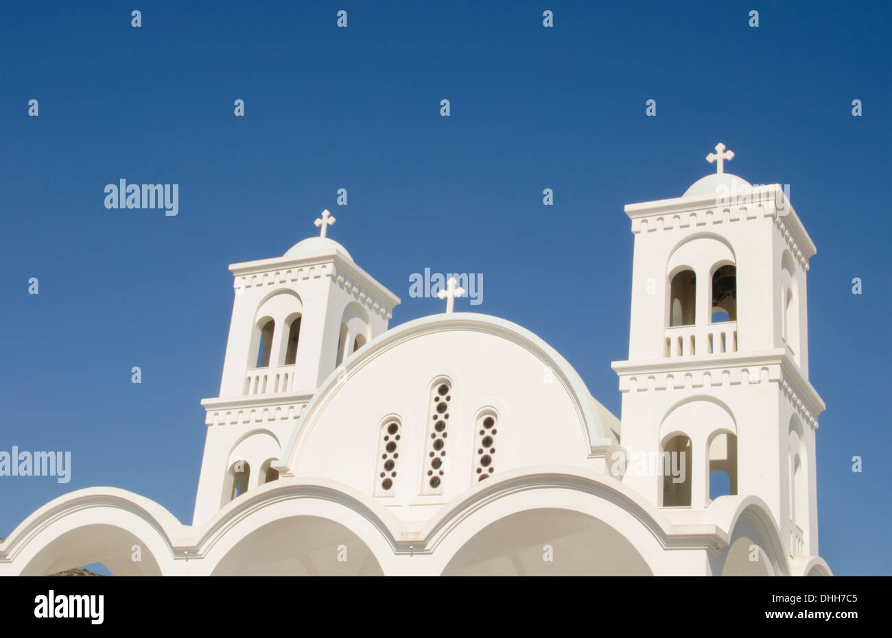 Greece Paros Cyclades white church towers in town of Drios Greek Stock ...
