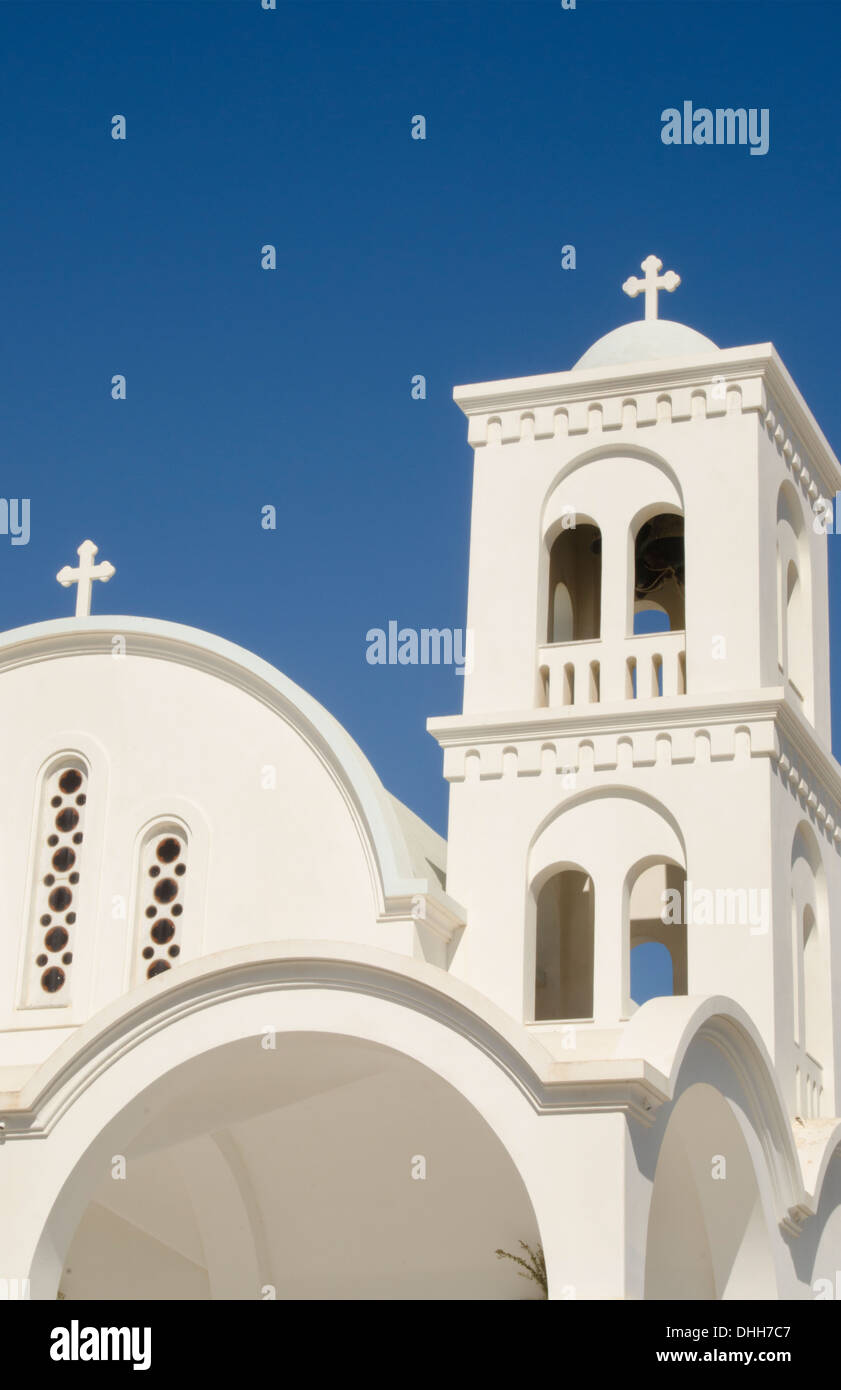 Greece Paros Cyclades white church towers in town of Drios Greek Stock ...