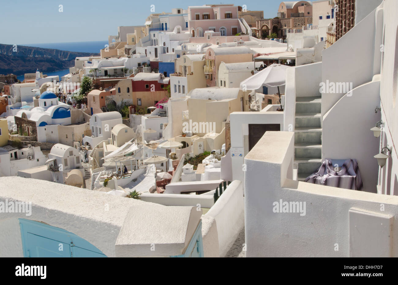 Greece Santorini Oia Cyclades white buildings and steep mountains Greek ...