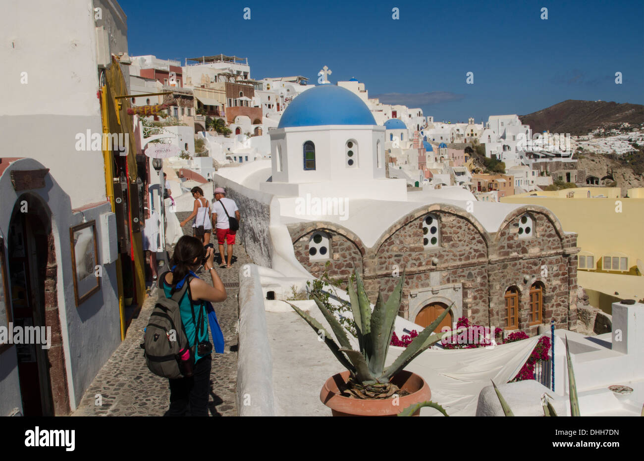 Greece Santorini Oia Cyclades white buildings and steep mountains Greek ...