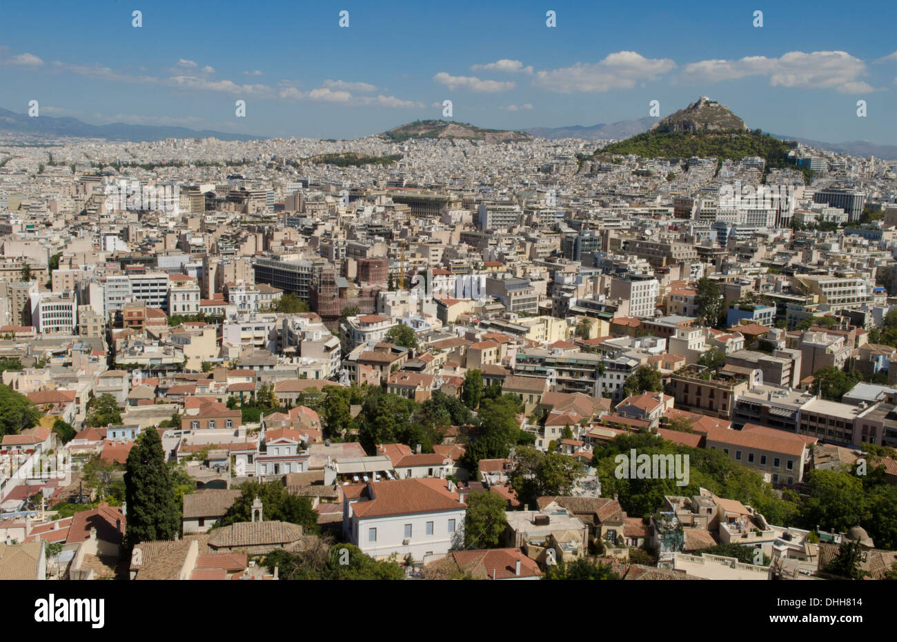 Athens Greece the panoramic of the vast city buildings in the center of ...