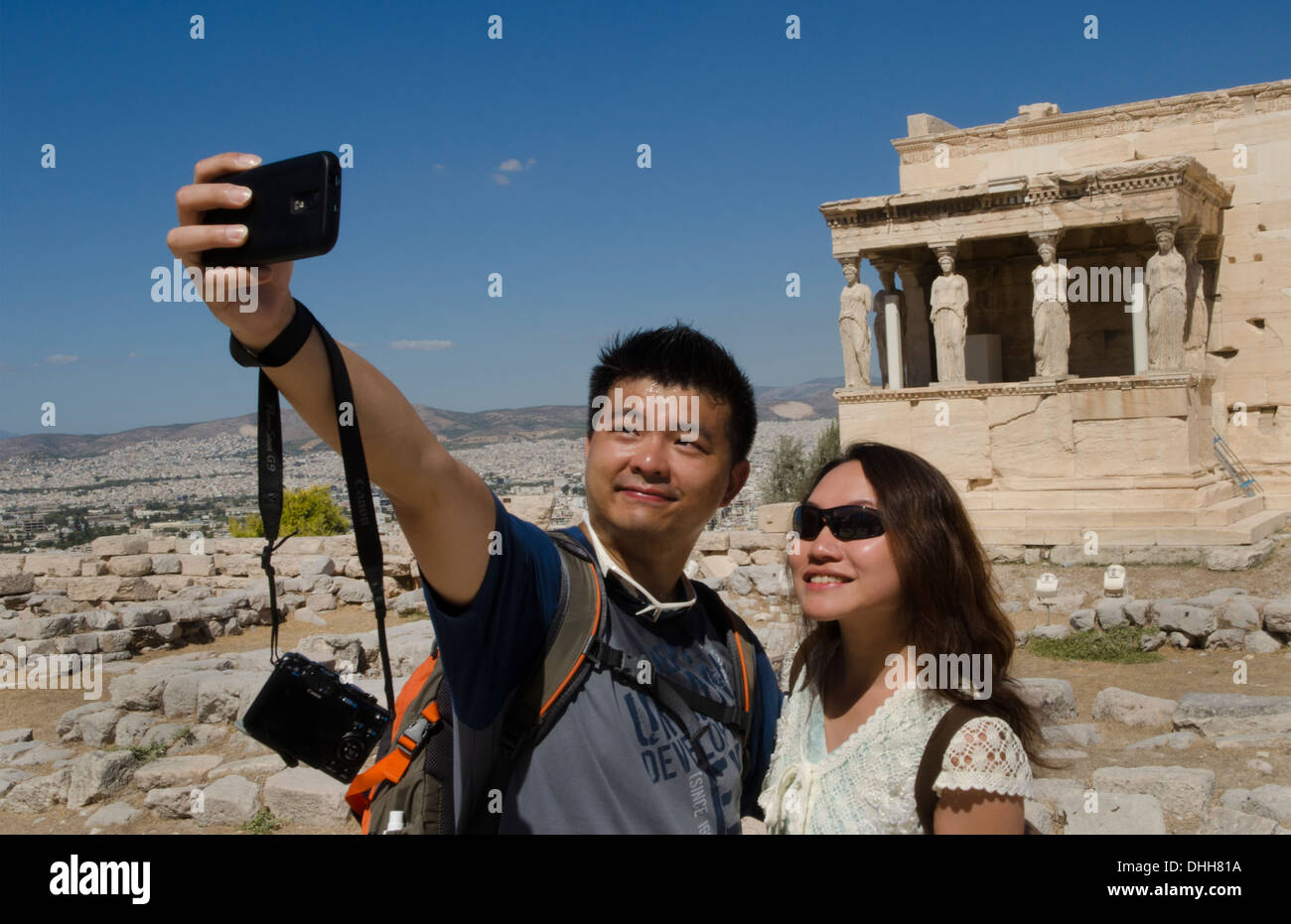 Athens Greece at the Acropolis Chinese tourists taking picture of the 6 ...