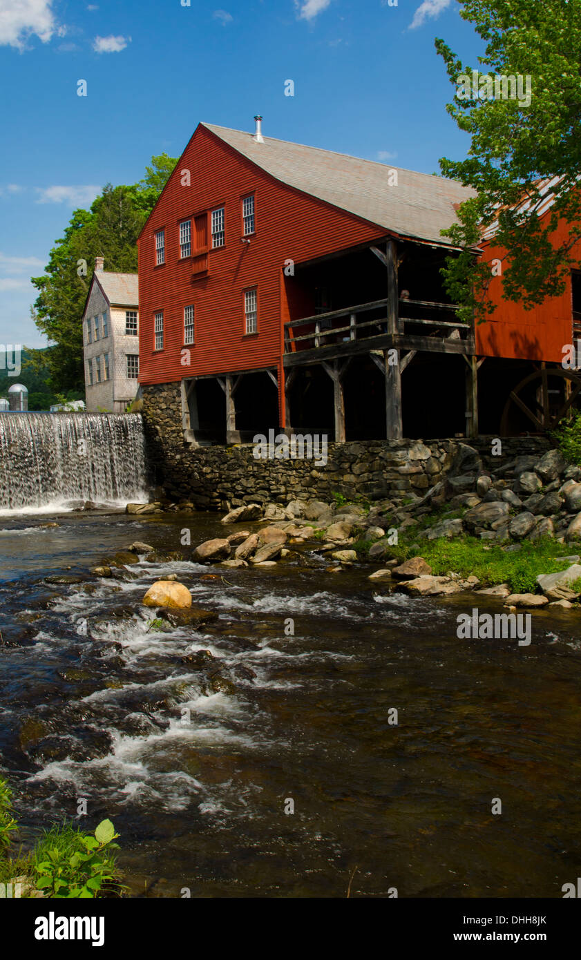 Weston Vermont river old mill and barn by water with paddle wheel for ...
