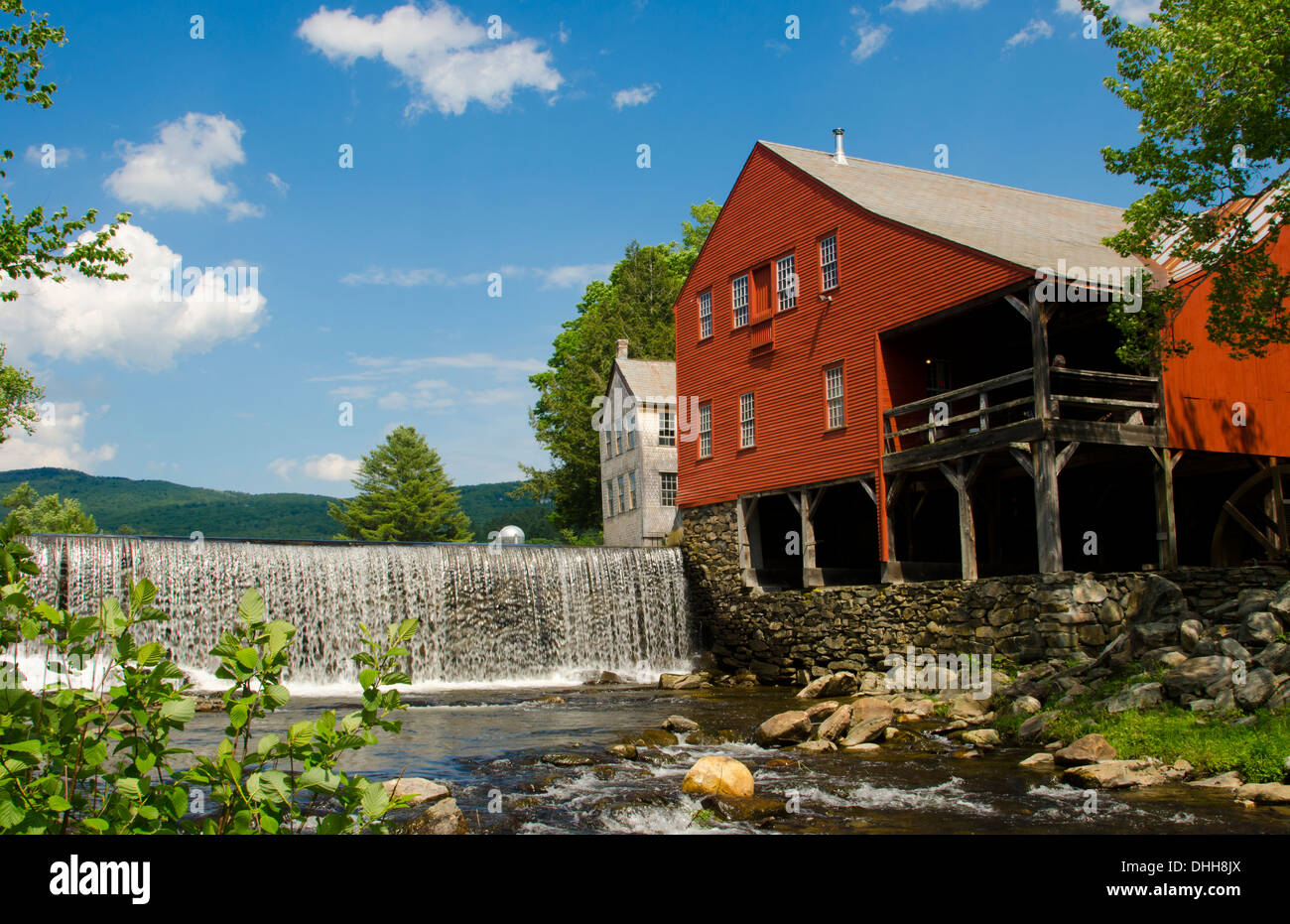 Weston Vermont river old mill and barn by water with paddle wheel for ...