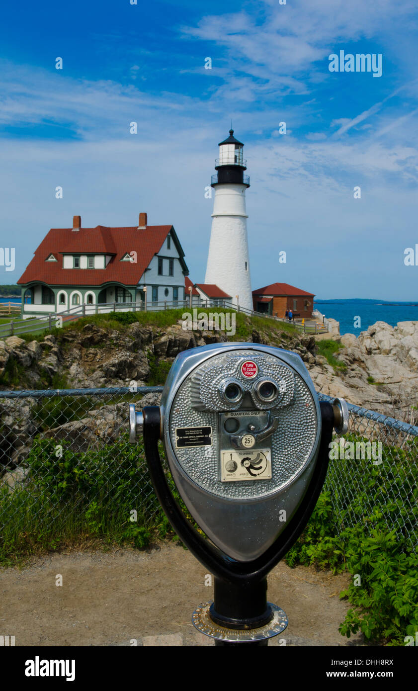 Portland Maine famous Head Light Lighthouse in USA on water with ...