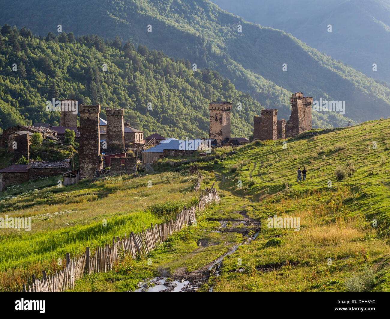 Ushguli in Upper Svaneti, Georgia. Ushguli is famous for its well ...