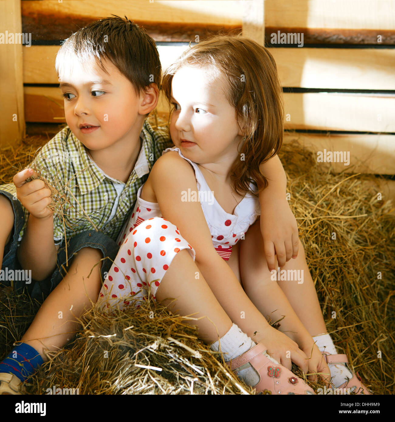 Children on Hayloft Stock Photo - Alamy
