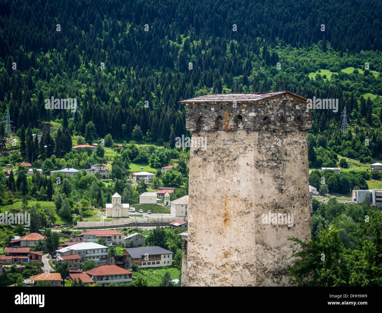 Famous medieval defensive towers (koshki) in Mestia in Upper Svaneti ...