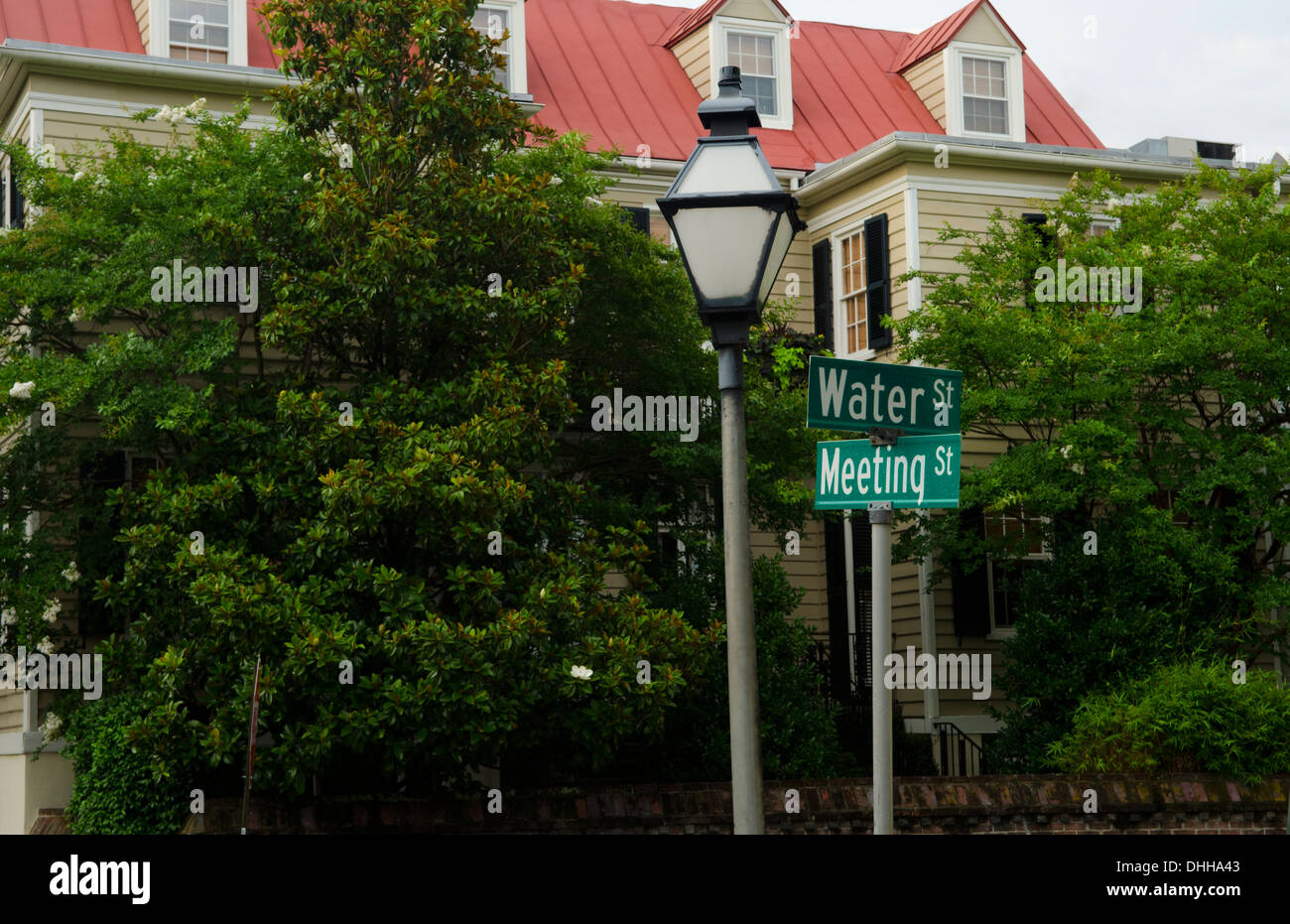 Charleston South Carolina street signs at Meeting Street and Water ...