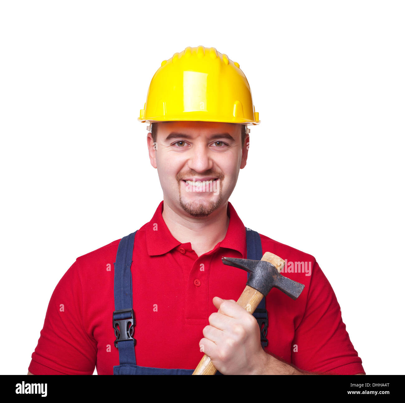 smiling worker on white background Stock Photo - Alamy