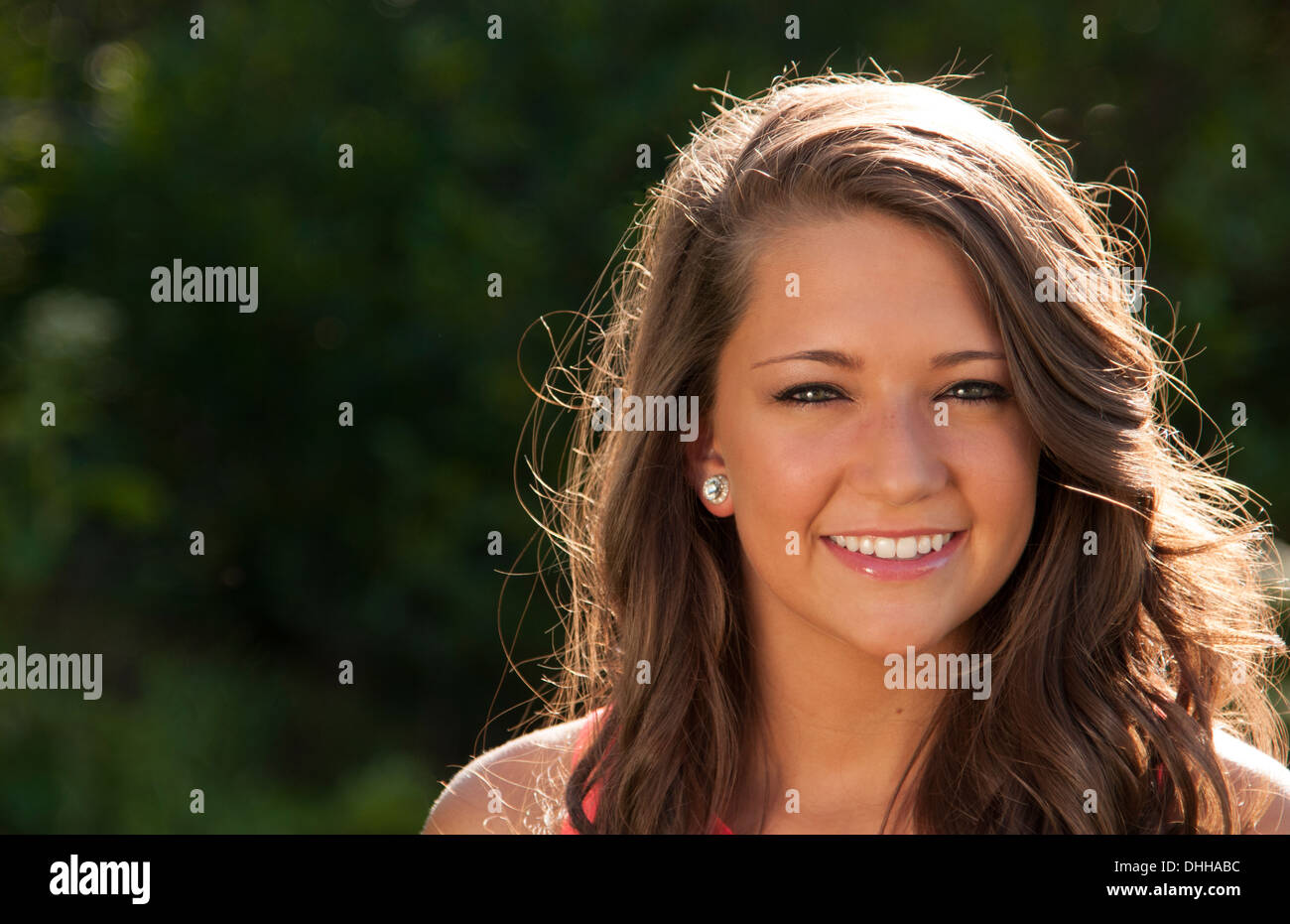 Teenager girl clean makeup smile outdoors seventeen beauty face in ...