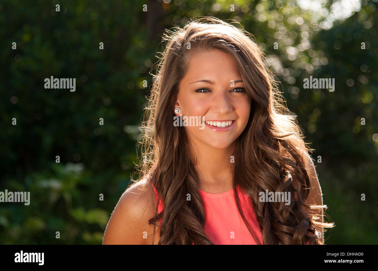 Teenager girl clean makeup smile outdoors seventeen beauty face in ...