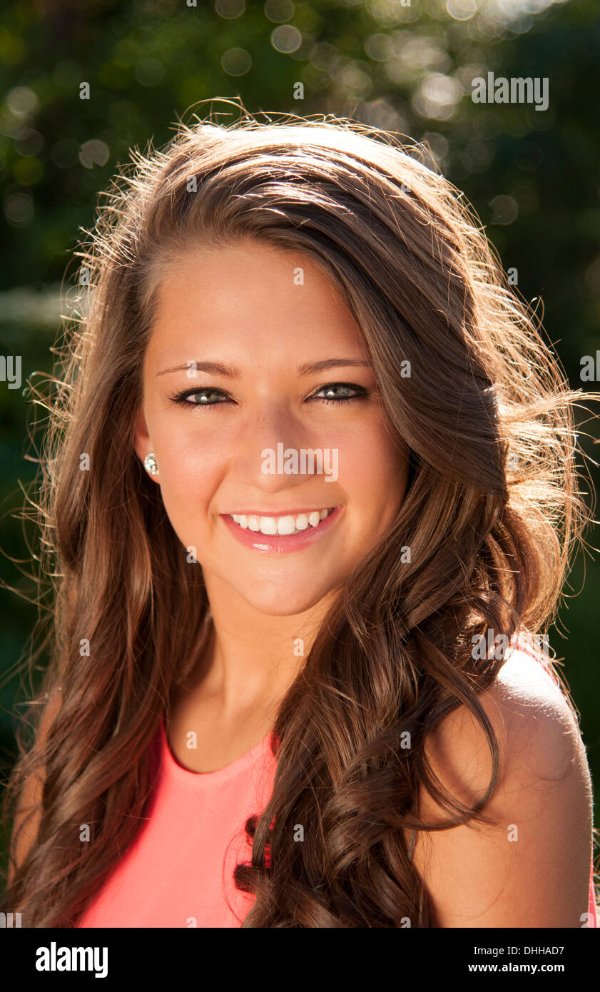 Teenager girl clean makeup smile outdoors seventeen beauty face in ...