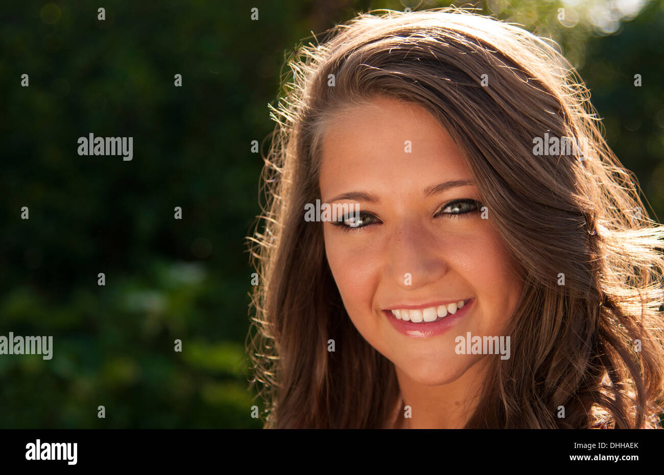 Teenager girl clean makeup smile outdoors seventeen beauty face in ...