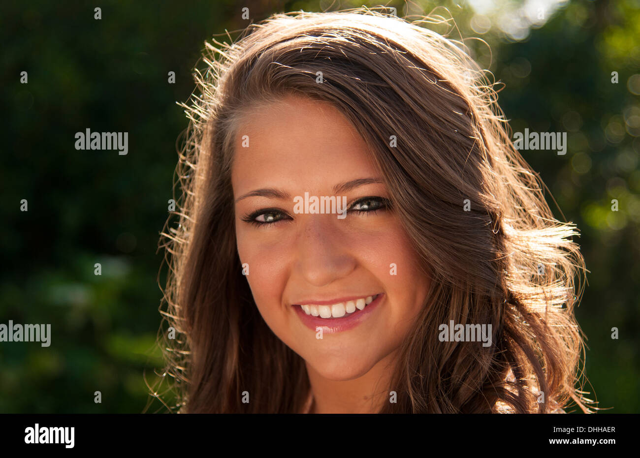 Teenager girl clean makeup smile outdoors seventeen beauty face in ...