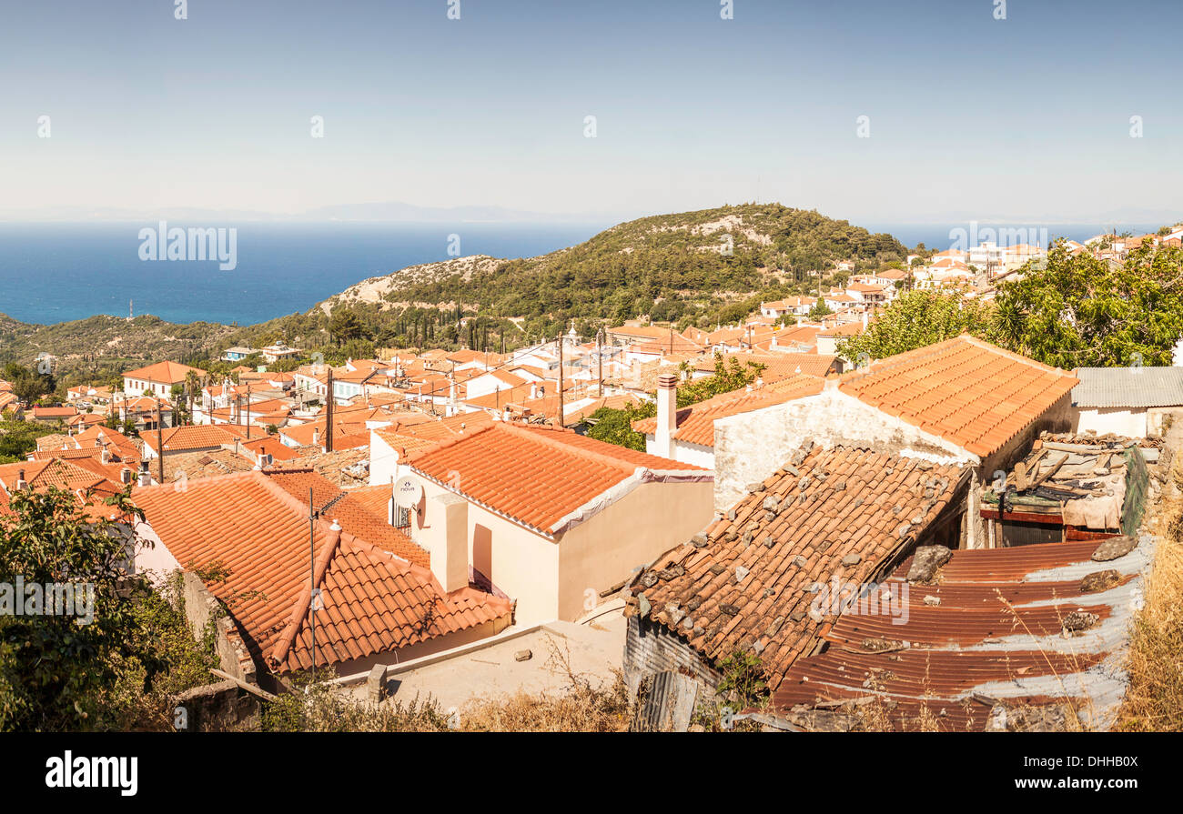 Elevated view of Vourliotes village, Samos, Greece Stock Photo - Alamy
