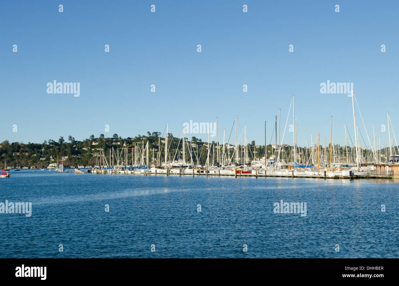Sausalito California CA above San Francisco marina with boats in harbor ...